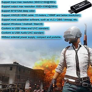 BlueAVS HDMI to USB Video Capture Card 1080P for Live Video Streaming Record via DSLR Camcorder Action Cam - Capture 1080P@30Hz (Metal-Black)