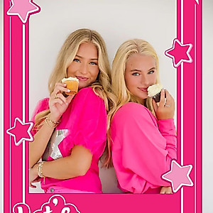 Hot Pink Girls Birthday Decorations Pink Photo Booth Props Princess Doll Theme Decor Let's Go Bachelorette Party Decoration for Girls Birthday Bridal Shower Pink Party Supplies