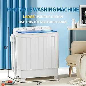 VCJ Portable Washing Machine, Twin Tub Washing Machine Laundry Compact Washer spinner Combo with 28lbs capacity, 18Lbs Washer and 10Lbs Spinner dryer for Apartments RVs and Dorms