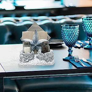 World of Wonders "Under the Seasoning" Ocean Harmony Series Elegant Starfish Napkin Holder Salt and Pepper (3 Piece Set) | Beach House Shabby Chic Sea Life Marine Nautical Home Decor Accent - 6.5"