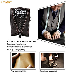 LFWATAXY Genuine Leather Key Holder Case - 6 Hooks with Coin Layer - Key Fob Cover - Ridge Key Holder - Leather Car Keychain