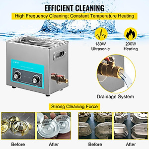 Ultrasonic Cleaner with Heater Timer Control, Lab Water Drain - Ideal for Solution Cleaning