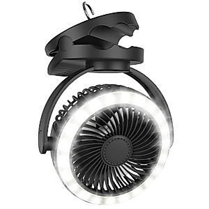 SLENPET 10000mAh Rechargeable Clip on Fan with Light, 40H Working Time, 360°Rotatation, 4 Speeds Adjustment, 2-6H Three Levels Time Setting, Portable Camping Fan with Hanging Hook Desk Fan (Black)