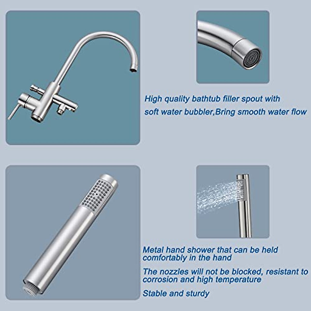 𝐕𝐨𝐭𝐚𝐦𝐮𝐭𝐚 𝐅𝐥𝐨𝐨𝐫 𝐌𝐨𝐮𝐧𝐭 𝐁𝐚𝐭𝐡𝐭𝐮𝐛 𝐅𝐚𝐮𝐜𝐞𝐭 𝐅𝐫𝐞𝐞𝐬𝐭𝐚𝐧𝐝𝐢𝐧𝐠 𝐓𝐮𝐛 𝐅𝐢𝐥𝐥𝐞𝐫 Brushed Nickel Standing Shower Faucets with Handheld Shower Swivel Spout Mixer Taps