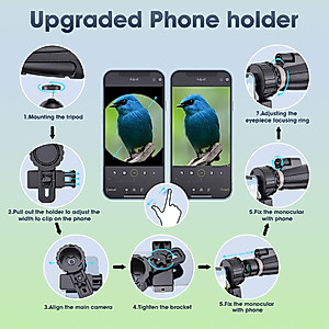 RYMLESS 12 x 50 High Power Monocular Smartphone Adapter and Tripod, Tote Bag - Perfect for Bird Watching, Hiking, Camping, Wildlife Watching（Black）