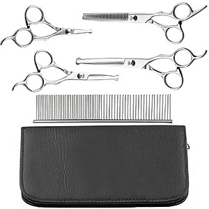 WUXIAN Dog Grooming Scissors,5 in 1 Cat Dog Grooming Scissors Set,Safety Round Tip,Heavy Duty Stainless Steel Dog Grooming kit Suitable for a Variety of Pets