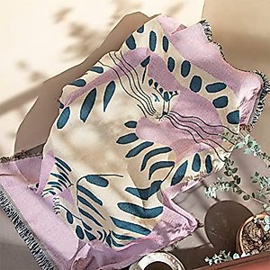 tiowik Big Leopard Cat Throw Woven Blanket with Tassel for Home Decoration Chair Couch Sofa Bed Beach Travel Picnic Cloth Tapestry Shawl Cozy Cotton Polyester (Pink 63×51 Inches)