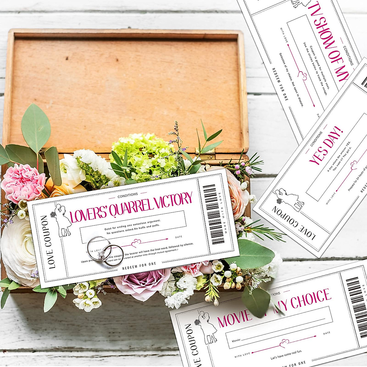 Zonon 20 Pieces Valentine‘s Day Love Coupon Cards for Sweet Couple, Husband, Wife, Boyfriend or Girlfriend Romantic Gift for Wedding, Anniversary or Birthday, 20 Designs