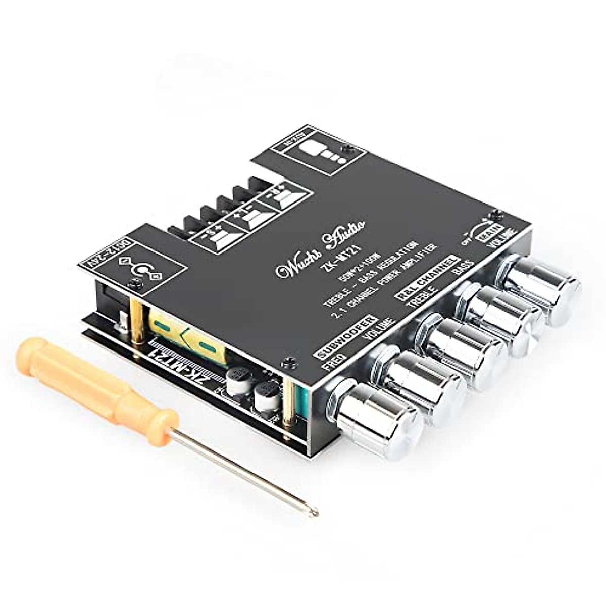 Bluetooth Power Amplifier Board with Subwoofer 2.1 Channel 50W×2+100W, 12V-24V Audio Power Amplifier Module with Treble and Bass Control for DIY Bluetooth Audio and Store Home Theater