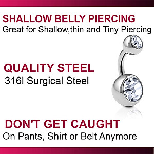 bodyjewellery 2pcs 14g Implant Grade Surgical Steel Double Crystal Short Navel Belly Button Ring 6mm1/4 14 gauge pick color(s)