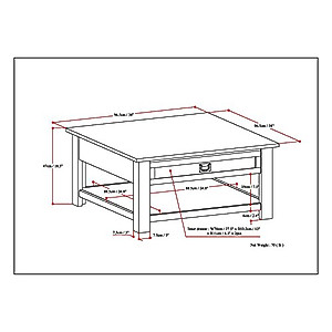 SIMPLIHOME Monroe SOLID ACACIA WOOD 38 inch Wide Square Rustic Coffee Table in Distressed Charcoal Brown, for the Living Room and Family Room