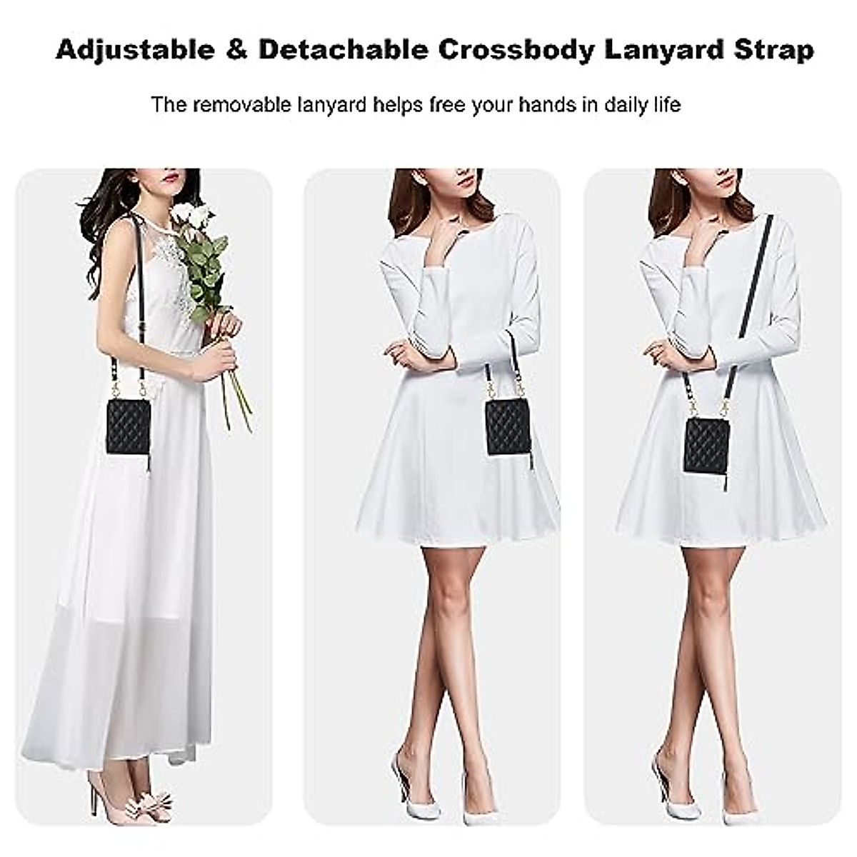 KIHUWEY for Samsung Galaxy Z Flip 5 Wallet Case, Crossbody Zipper Purse with Credit Card Slot Holder RFID Blocking PU Leather Adjustable Lanyard Detachable Strap Wrist for Women (Black)