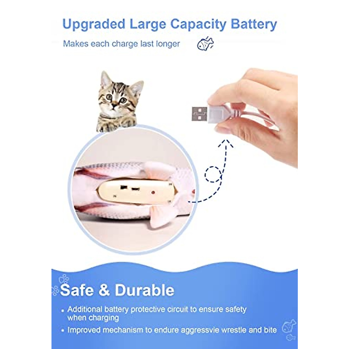 Potaroma Cat Toys Flopping Fish with SilverVine and Catnip, Moving Cat Kicker, Floppy Wiggle Fish for Small Dogs, Interactive Motion Kitten Exercise Toys, Mice Animal Toys 10.5"