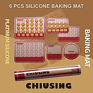 Silicone macaron baking mats with measurements,6 piece BPA free macaron silicone bake pastry mat for cake,cookie,pizza and macaron
