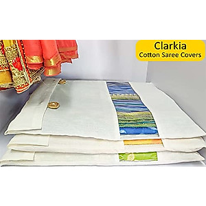 Clarkia Reusable Cotton Saree Cover Set of 12 with see through window big size for Storage, Wardrobe Organizer bags saree bags cotton (16x14 inch, Beige)