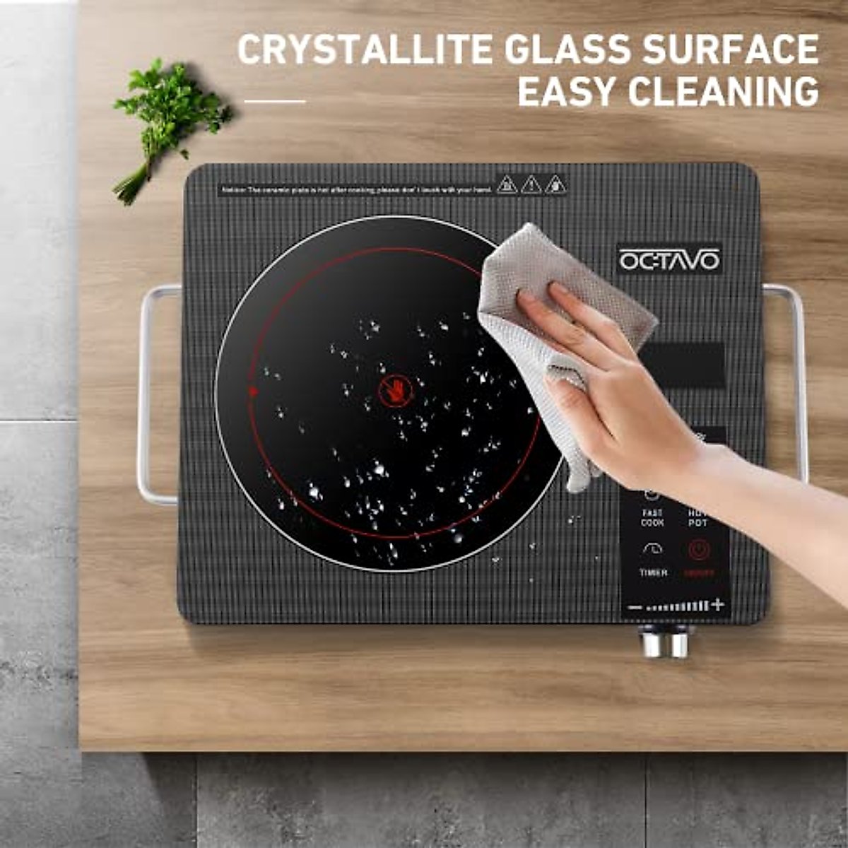OCTAVO 1800W Portable Ceramic Countertop Infrared Burner with 4 Hours Timer, Touch Control Panel Adjustable Heating Power