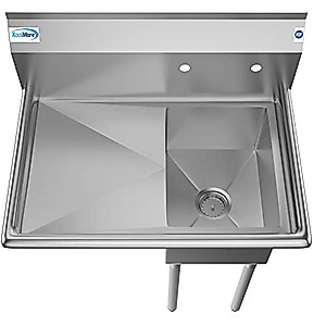 KoolMore 1 Compartment Stainless Steel Commercial Kitchen Prep & Utility Sink with Drainboard - Bowl Size 12" x 16" x 10"
