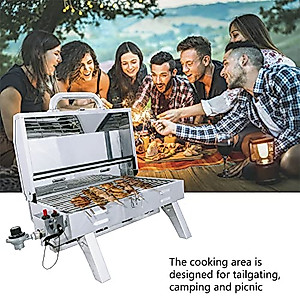 Supllueer Tabletop Propane Grill, Stainless Steel Professional Gas Grill 20,000 BTU BBQ Tabletop Gas Grill for Outdoor Cooking Patio Garden BBQ Picnic