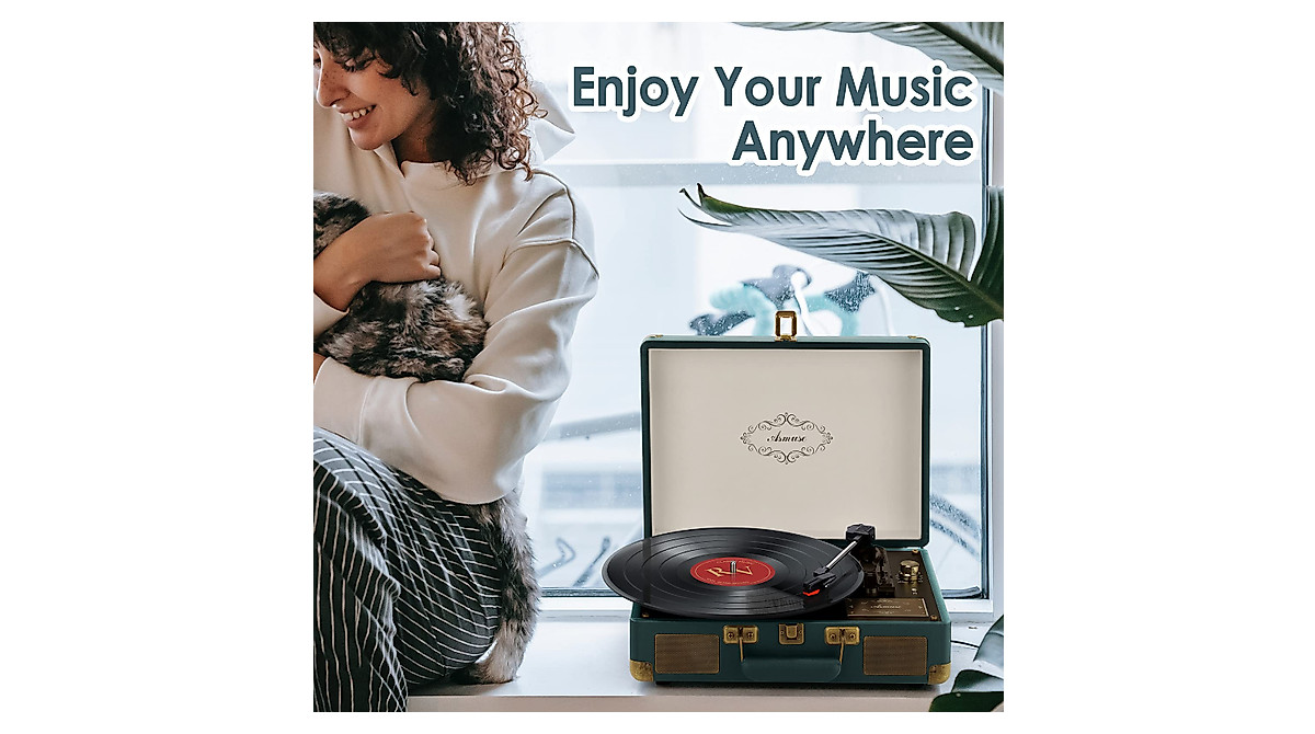 Asmuse Record Player 3-Speed Turntable with Bluetooth & RCA Output