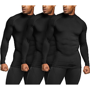 ATHLIO Men's Thermal Long Sleeve Compression Shirts, Turtle/Mock Winter Sports Base Layer, Active Running Shirt, Active Shirts 3pack Black/Black/Black, Medium