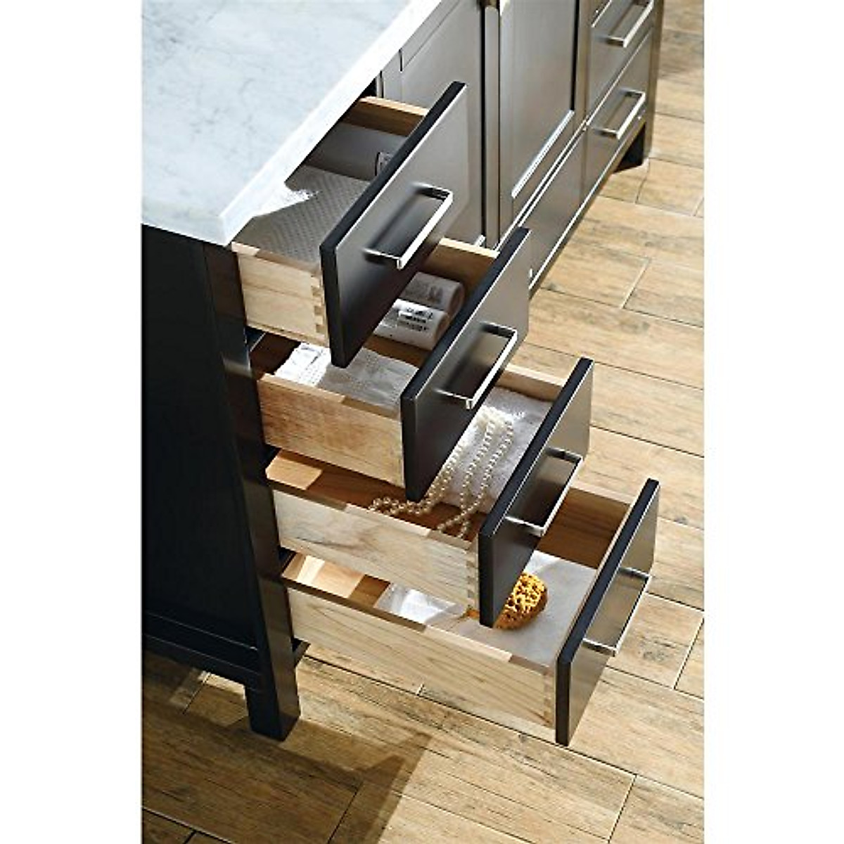 ARIEL Cambridge A061SCWRVOESP 61" Inch Single Rectangular Sink Solid Wood Espresso Bathroom Vanity Cabinet with 1.5" Inch Edge White Carrara Marble Countertop