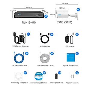 Reolink 5MP PoE Security Camera System Bundle, 16pcs 5MP Smart Human/Vehicle Detection PoE Cameras, a 16CH NVR Pre-Installed with 4TB HDD(Include 8 x 18M Cat5 Cable)