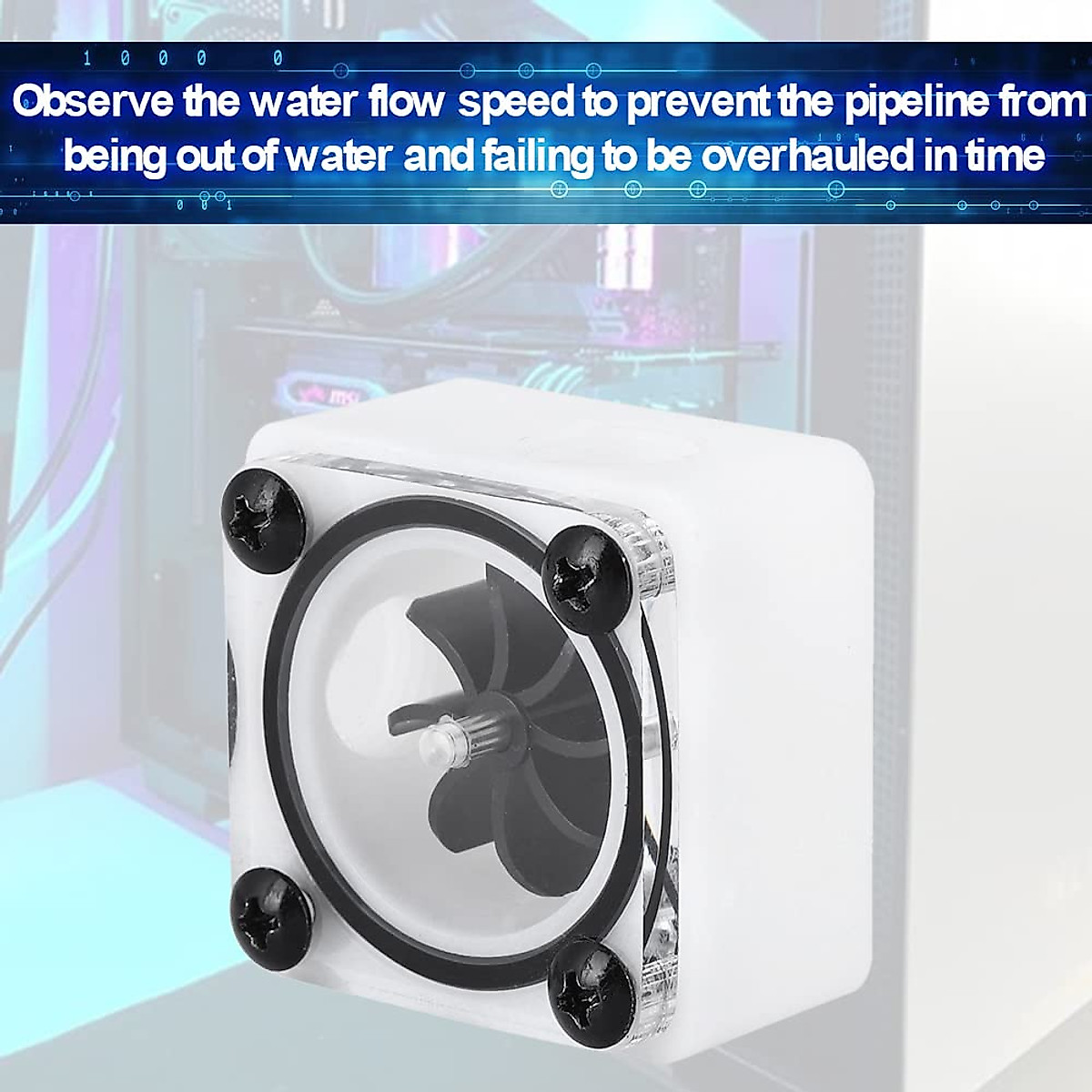 G1/4 Thread Revolving Speed Water Cooling POM Acrylic Material Impeller Water Flow Meter Indicator with Silicone Sealing Ring, for PC Water Cooling System(3 Way)