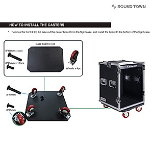 Sound Town 14U PA DJ Rack/Road ATA Case with 11U Slant Mixer Top, 20’’ Rackable Depth, DJ Work Table and Casters, 14 Space Size, Pro Tour Grade (STMR-14UWT)