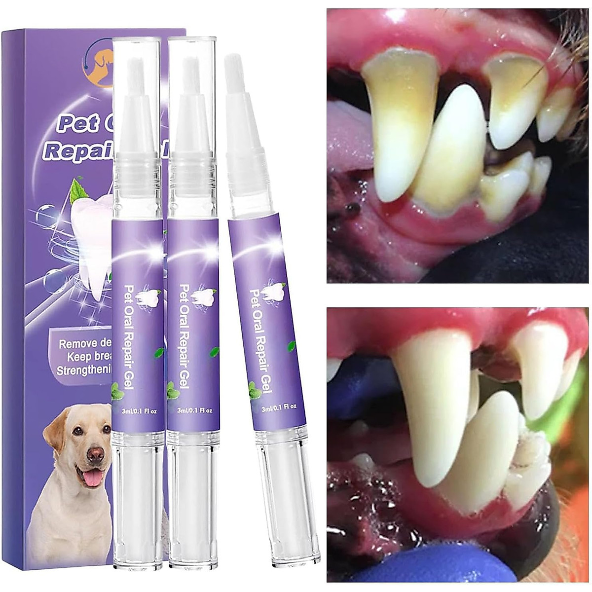 Pet Oral Repair Gel, Pet Oral Restoration Whitening Gel, Cat Dental Care, Dog Toothbrushes, Pet Teeth Care Gel Cleaner Teeth & Fresher Breath, Without Brushing, Suitable for Dogs and Cats (3Pcs)