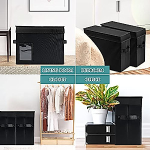 ZOOS Storage Bins with Lids and Handles, 2 Pack Large Collapsible Storage Bins for Clothes, Fabric Storage Boxes Organizer Containers with Cover for Home Bedroom Closet Office, 15.4x8.1x12.2in