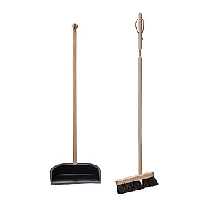 Creative Co-Op Beech Wood Broom & Standing Metal Dust Pan, Natural & Black