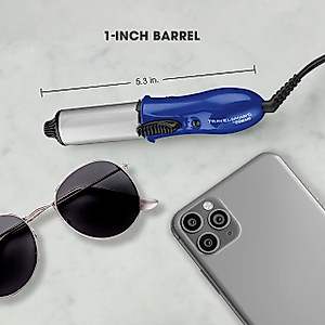 Conair Travel Curling Iron, Mini 1 Inch Ceramic Curling Iron in Blue by Travel Smart