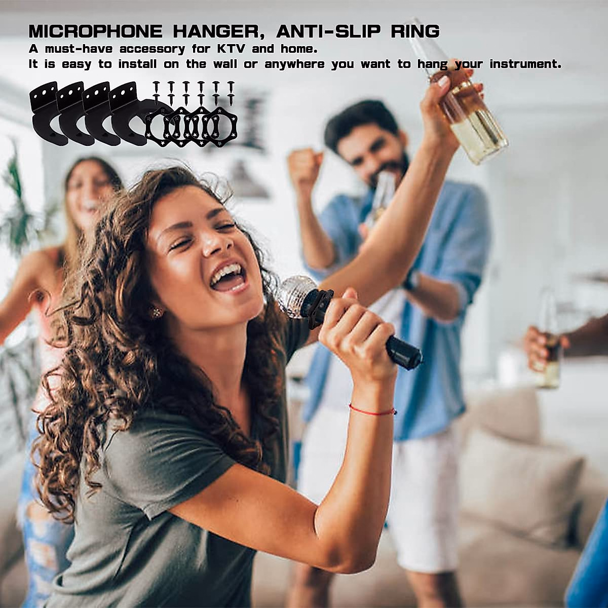 LNQ LUNIQI 4 Sets Microphone Holders Wall- Mounted Microphone Stand Black Wireless Microphone Hanging Microphone Accessories for KTV Home