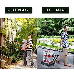 Hand cart Luggage cart Flat Dolly, Folding, Utility Dolly Lightweight Cart with 6 Wheels ，Travel Moving Shopping Office Use，Black