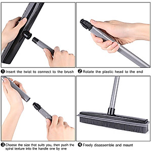 Pet Hair Remover Rubber Broom with Squeegee Edge 59 inches Adjustable Carpet Rake Long Handle Push Broom for Hair Pet Dog Carpet Hardwood Floor Tile Windows Cleaning