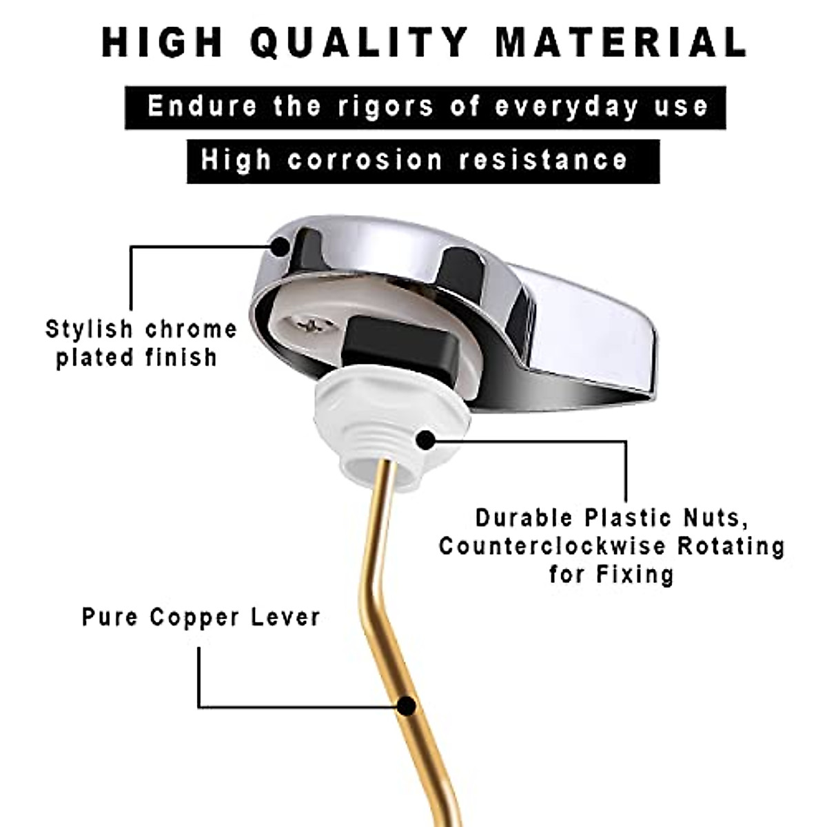 PDFans Toilet Tank Flush Lever Replacement, 2pcs Toilet Handle Replacement Trip Levers, Universal Side Mount Toliet Tank Lever Fits Most Toilets, Chrome Finish