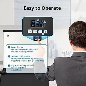 Zstar Commercial Ice Maker Machine, 360LBS/24H Freestanding Large Ice Maker with 250LBS Ice Storage Capacity, Ice Ready in 5-15min, Stainless Steel Industrial ice Machine for Commercial Restaurant Bar