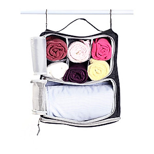 CHISROSLIN Hanging Garment Organizers Portable Luggage Suitcase Closet Shelving Organizer w/hooks Hanging Packing Cubes for Travel, Black