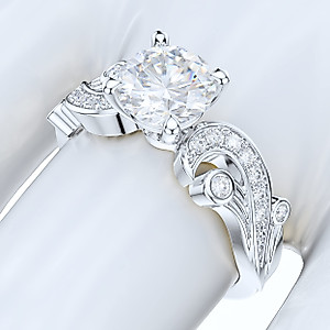 PRSTANI Sterling Silver Filigree Art Deco Vintage Style 1CT Simulated Round Brilliant Diamond Promise Engagement Ring Bridal (6)