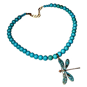 Elaine Coyne Wearable Art Verdigris Patina Wearable Art Decorative Dragonfly Necklace - Turquoise
