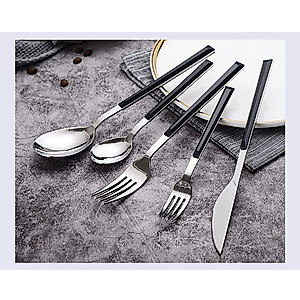 Wooden Silverware Flatware Set for 16,Modern 80 Pieces Stainless Steel Square Flatware Set, Mirror Polished Tableware Cutlery Set for Kitchen Wedding Restaurant Utensils Set with Faux Wooden Handle