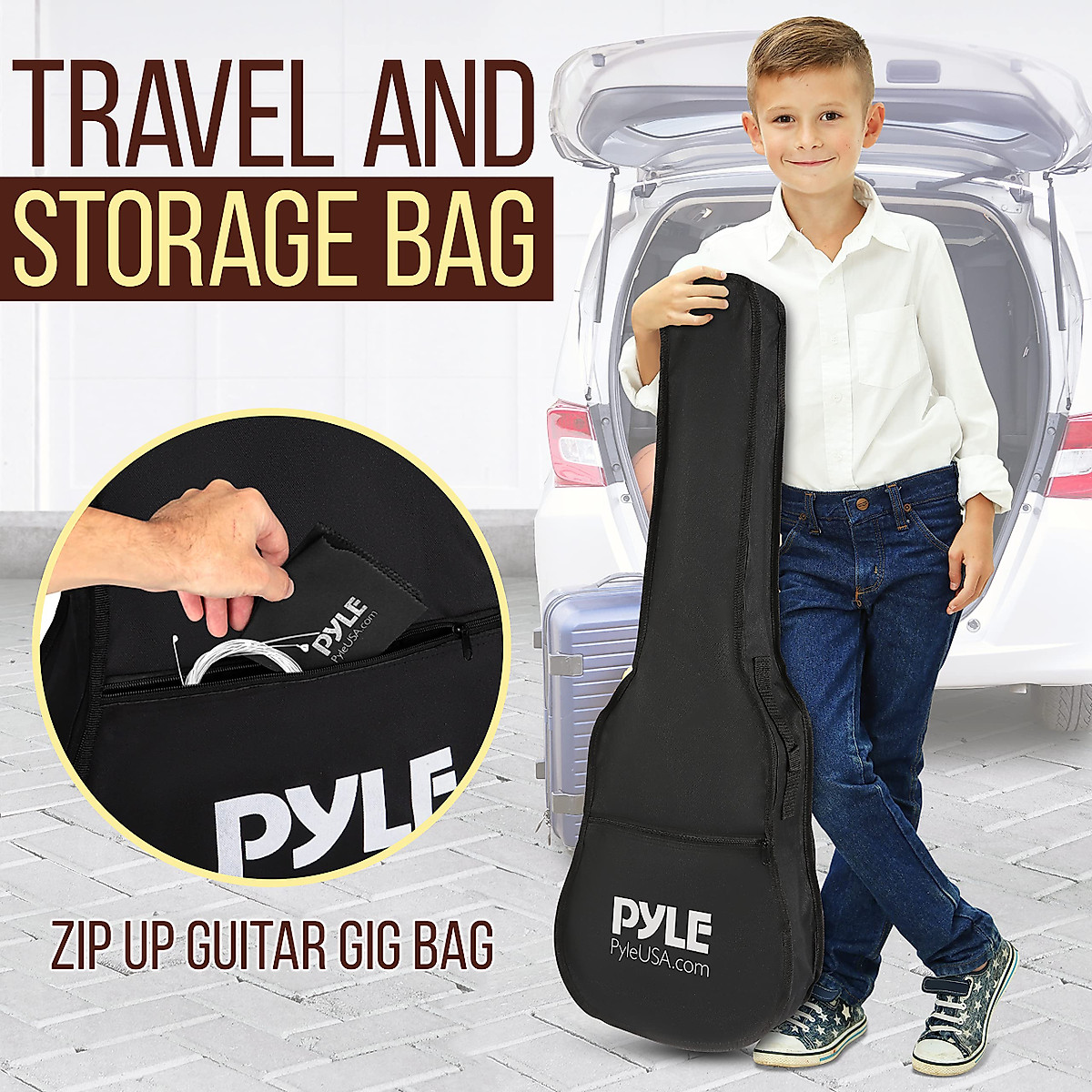 Pyle Acoustic Guitar Kit, 1/2 Junior Size All Wood Steel String Instrument for Beginner Kids, Adults, 34" Black Matte