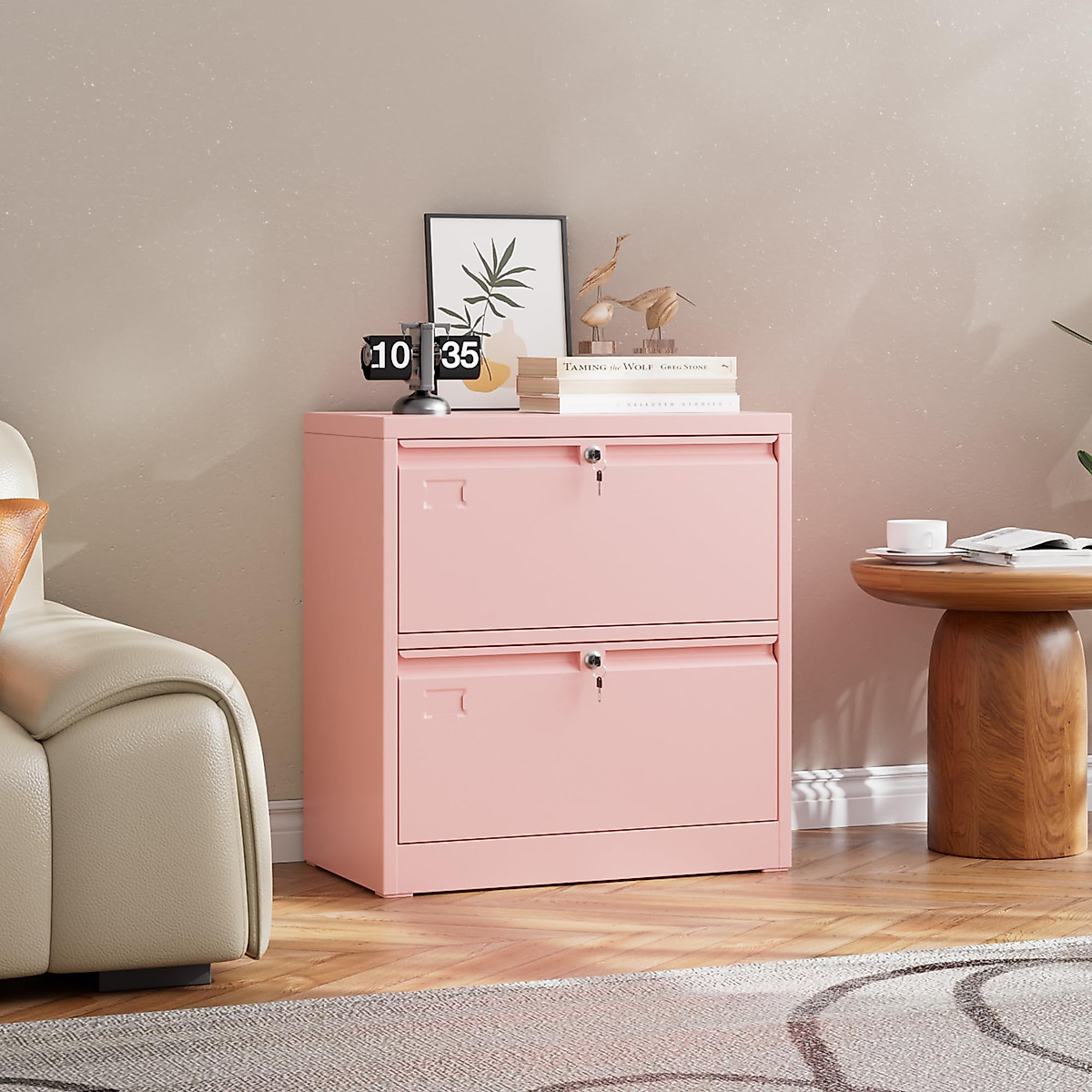 GangMei 2 Drawer Lateral File Cabinet, Lockable File Cabinet with Drawers,Ins-Design 35.43 inches Wide Files Cabinet with Hanging Bars,Assembly Required (White, 2 Drawer)…