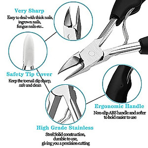 Toe Nail Clippers for Thick Nails,Large Toenail Clippers for Ingrown Toenails or Thick Nails for Man Women Seniors Nail Clippers with Stainless Steel Professional Fingernail Clippers Set (Black)