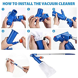 SubClap Portable Pool Vacuum - Spa Jet Vacuum Cleaner with Pole & Skimmer Net for Above Ground & Inground, Telescopic Pole Rake Leaf Skimmer Clean Swimming Pool Hot Tub with Net Bag (No Garden Hose)