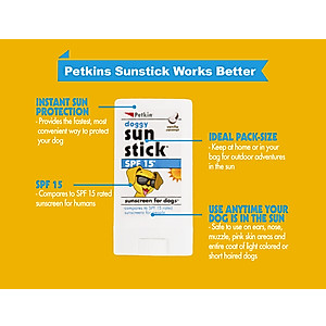 Petkin Dog Sunscreen Sunstick, 2 Pack – Sunscreen for Dogs and Puppies, SPF 15 – Simply Rub on Anytime for Instant Sun Protection – Vanilla Coconut Scent, .5 oz Net Weight – Ideal for Travel