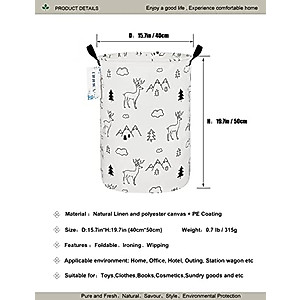 ONOEV Round Fabric Storage Bin,Decorative Basket,Organizer Basket with Handles,for Clothes Storage,books and sundries(Forest deer), 19.7inch(H) x 15.7inch(D)