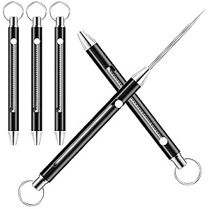 3 Pieces Black Keychain Titanium Telescopic toothpicks | Integrated Design Telescopic Toothpick with Titanium Protective Case Holder | Metal Pocket Toothpick Stainless Steel Toothpick