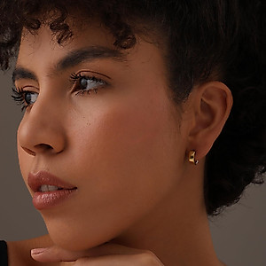 LeCalla Sterling Silver Jewelry SMALL Italian Yellow Gold-Plated Reversible Huggie Hoop Earrings for Women 11MM