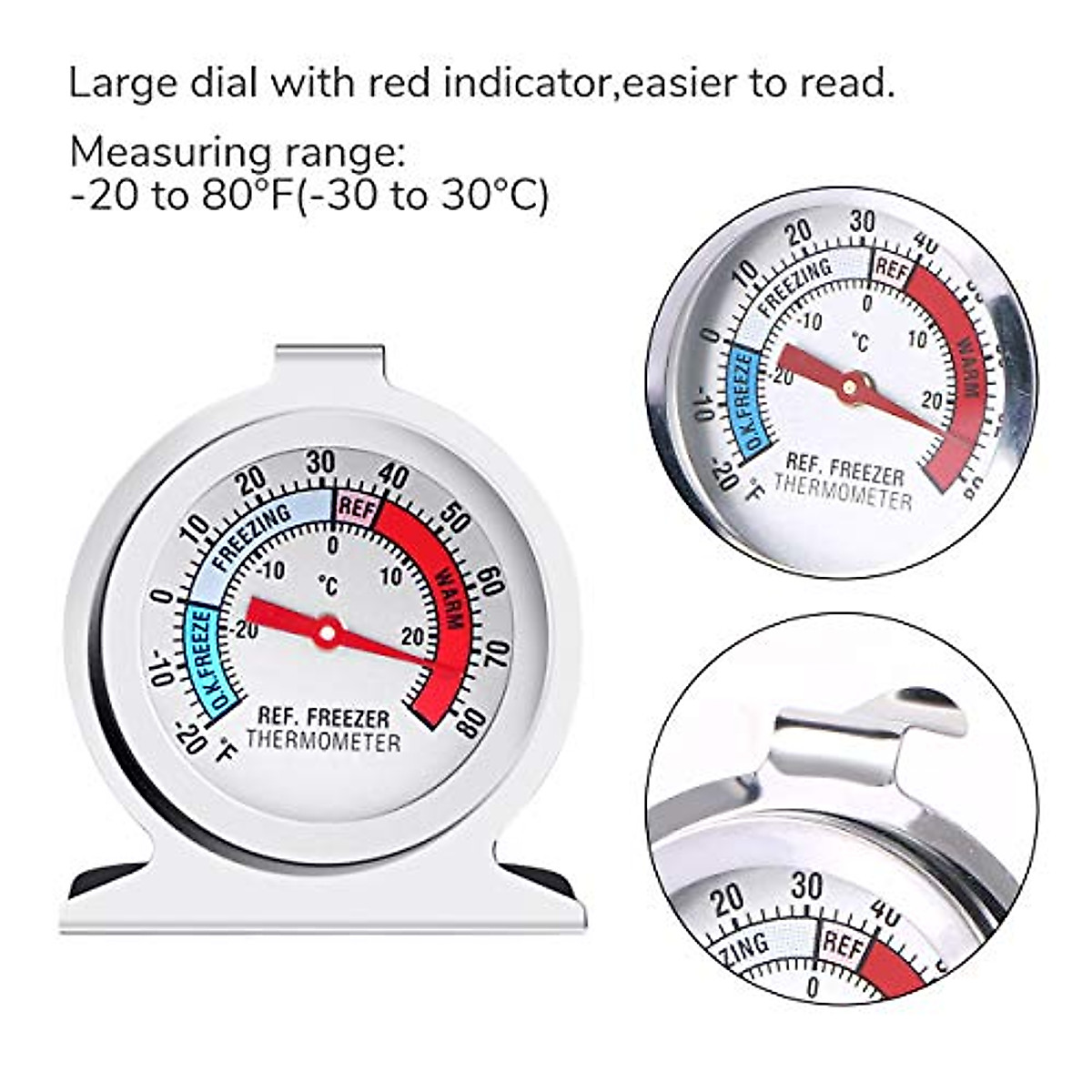 3PCS Refrigerator Freezer Thermometer - Refrigerator/Freezer/Fridge Temperature Cooler - Classic Series Large Dial Thermometer (3)